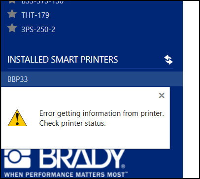 "Error Getting Information From Printer" Message in LabelMark | Brady ...