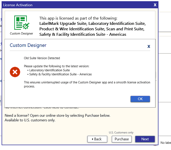 Brady Workstation - Old Suite Version Detected Error | Brady Support