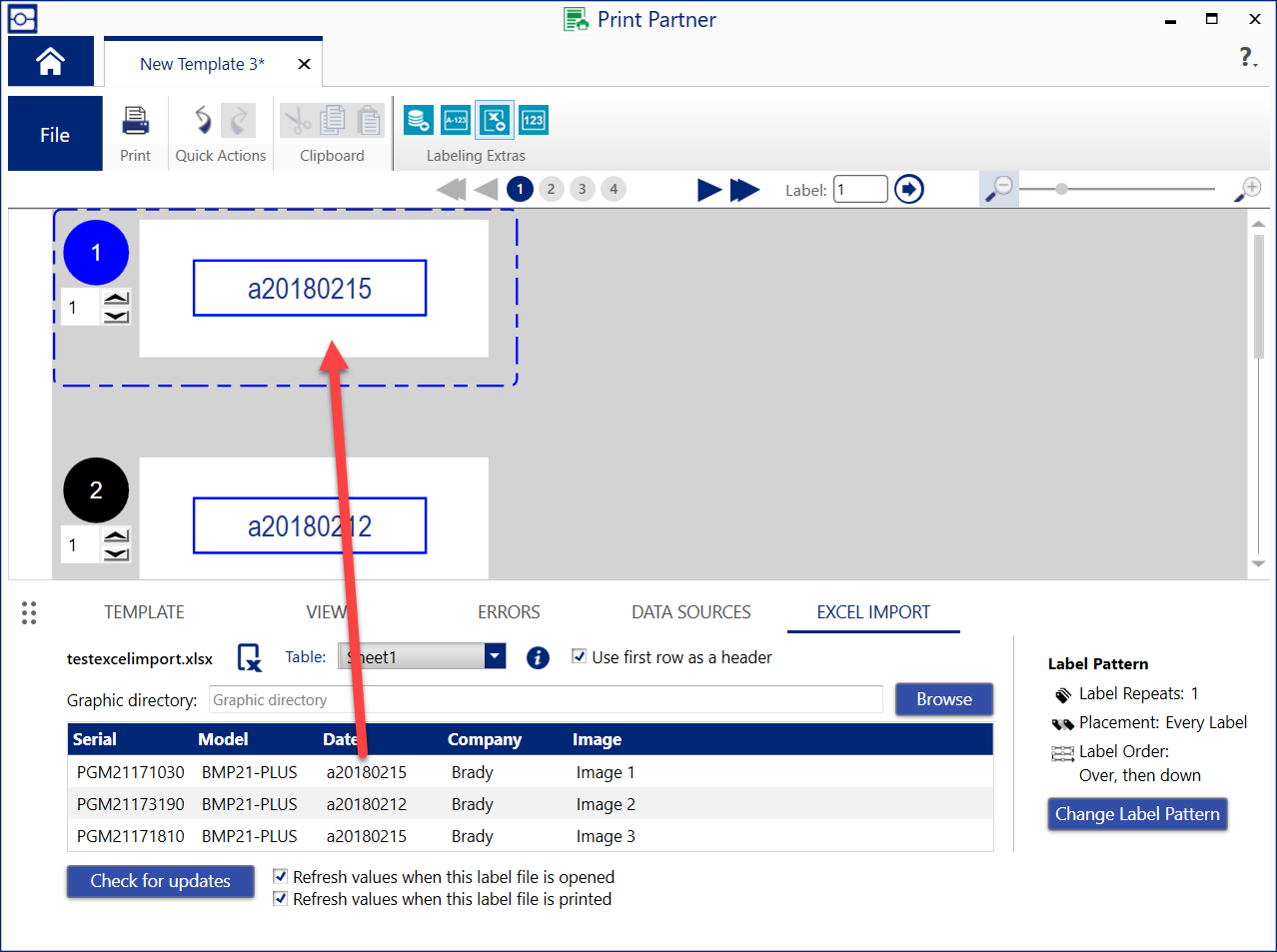 Print Partner - Import Microsoft Excel data | Brady Support