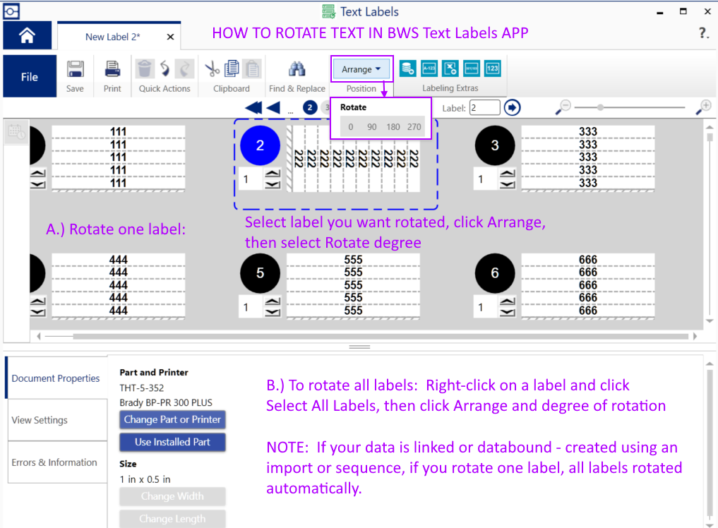 BWS Text Labels App: How to Rotate Text. Note, individual labels cannot be rotated if data ...