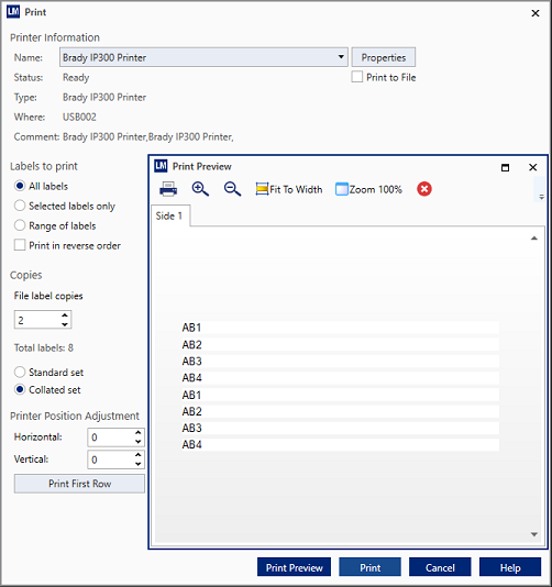 Labelmark - Print options - Range Copies and Label Copies | Brady Support