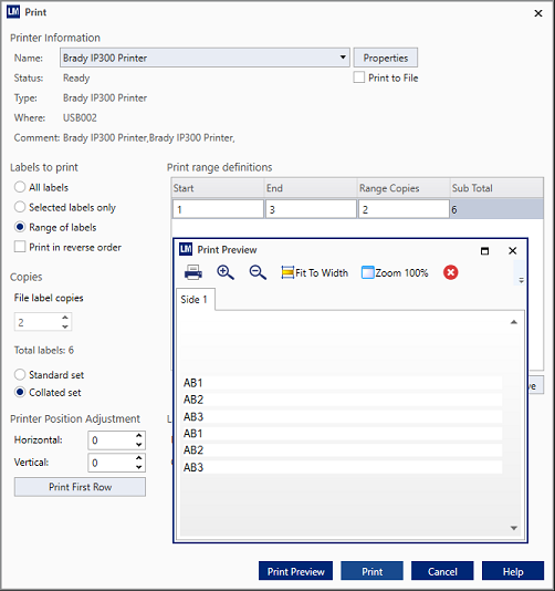 Labelmark - Print options - Range Copies and Label Copies | Brady Support